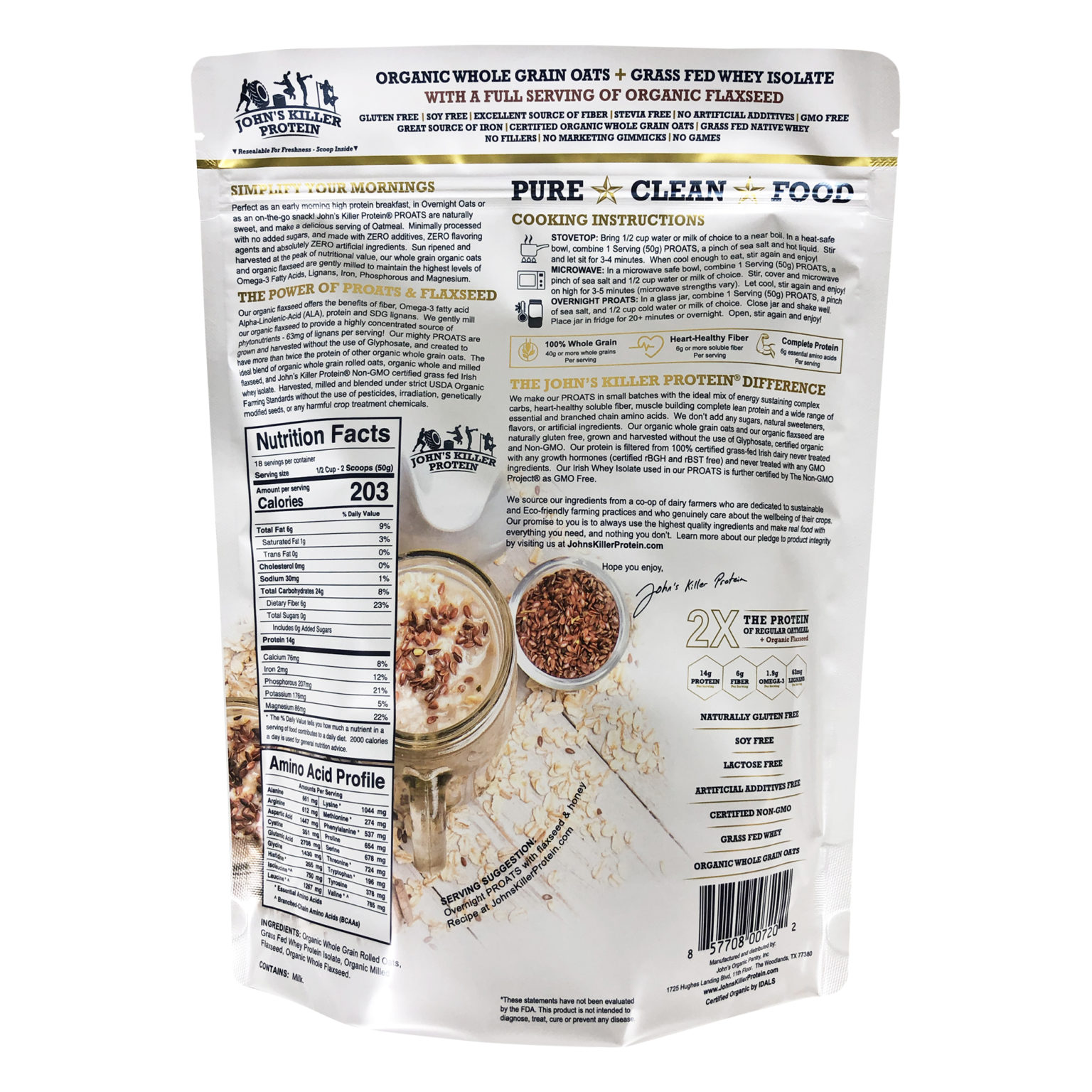 PROATS - high protein organic oats. Unsweetened - John's Killer Protein®