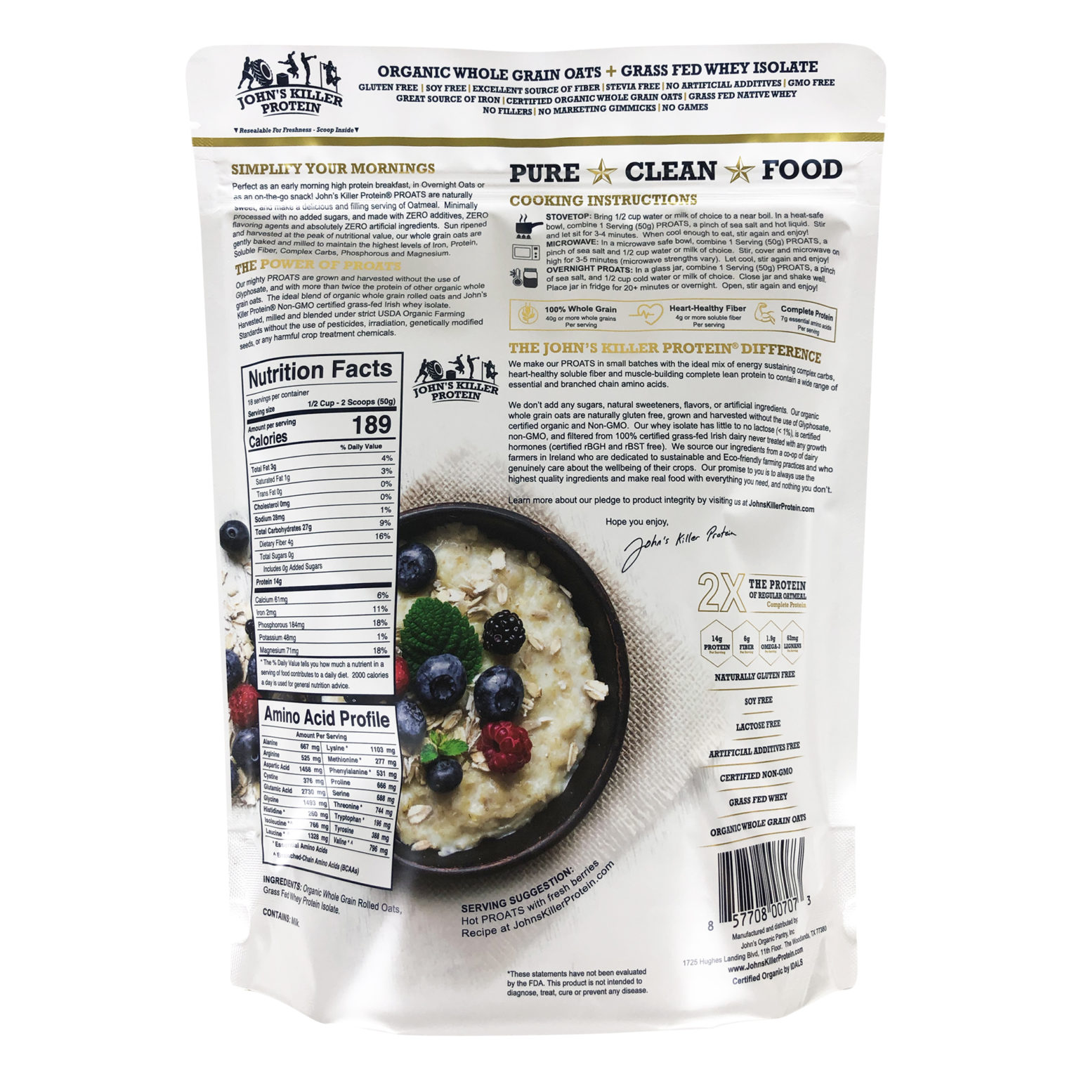 PROATS - high protein organic oats. Unsweetened - John's Killer Protein®