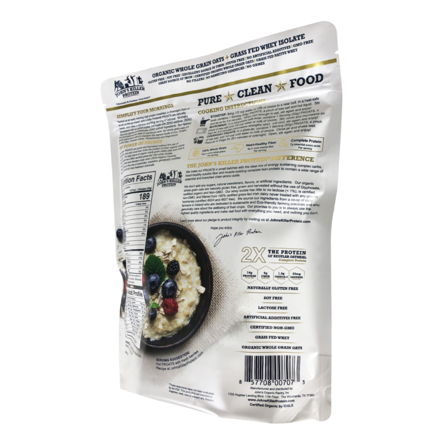 PROATS - high protein organic oats. Unsweetened - John's Killer Protein®