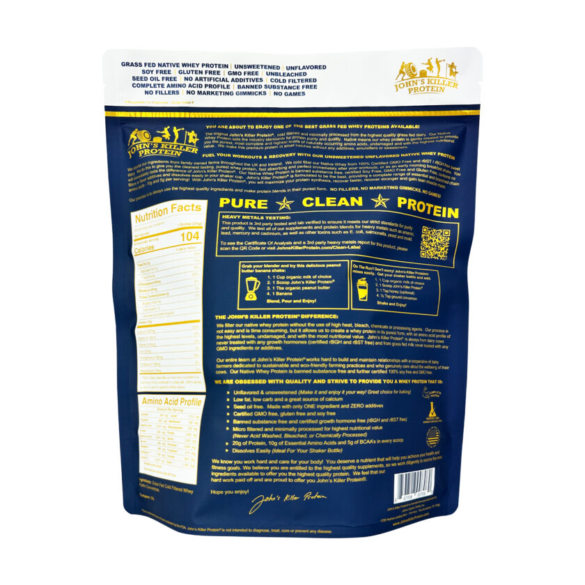 Unsweetened grass fed native whey protein - John's Killer Protein®