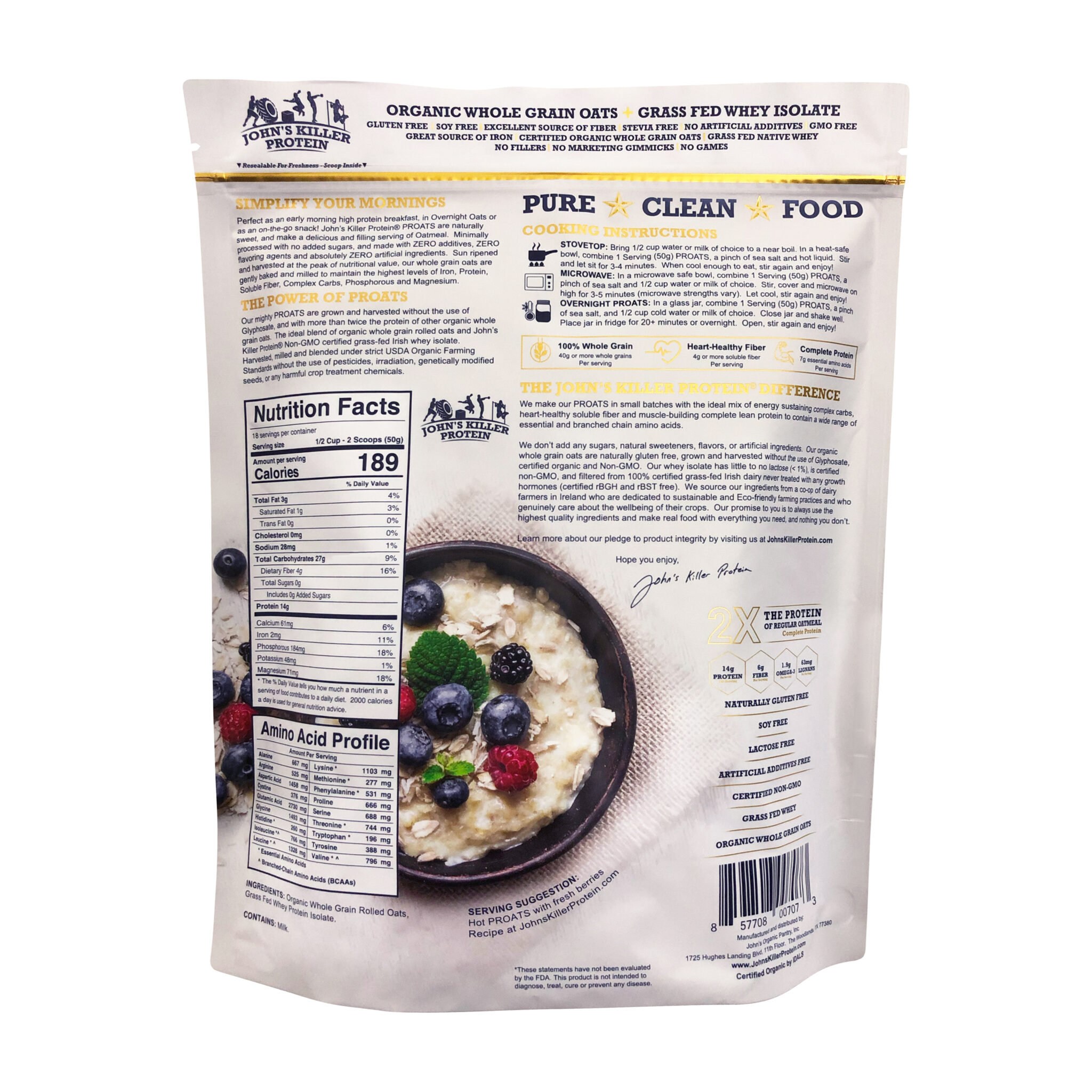 PROATS - high protein organic oats. Unsweetened - John's Killer Protein®